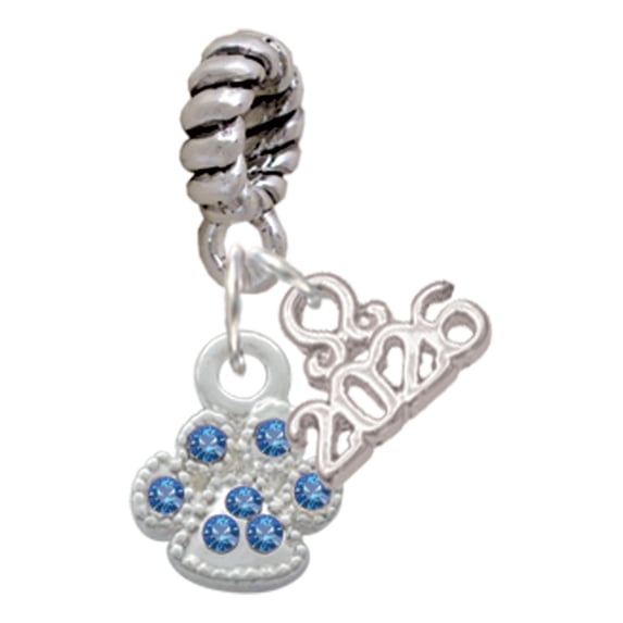 Delight Jewelry Silver Plated Mini Paw with Blue Crystals - Rope Charm ...