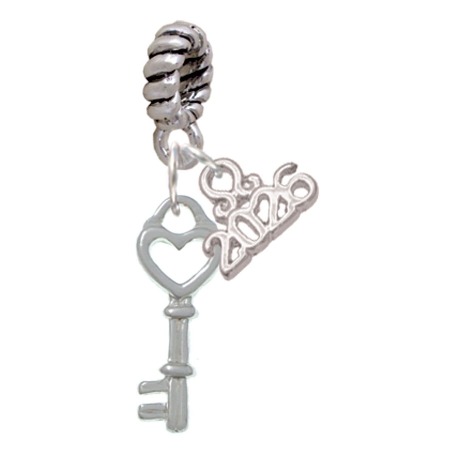 Delight Jewelry Silver Plated Open Heart Key - Rope Charm Bead Dangle ...