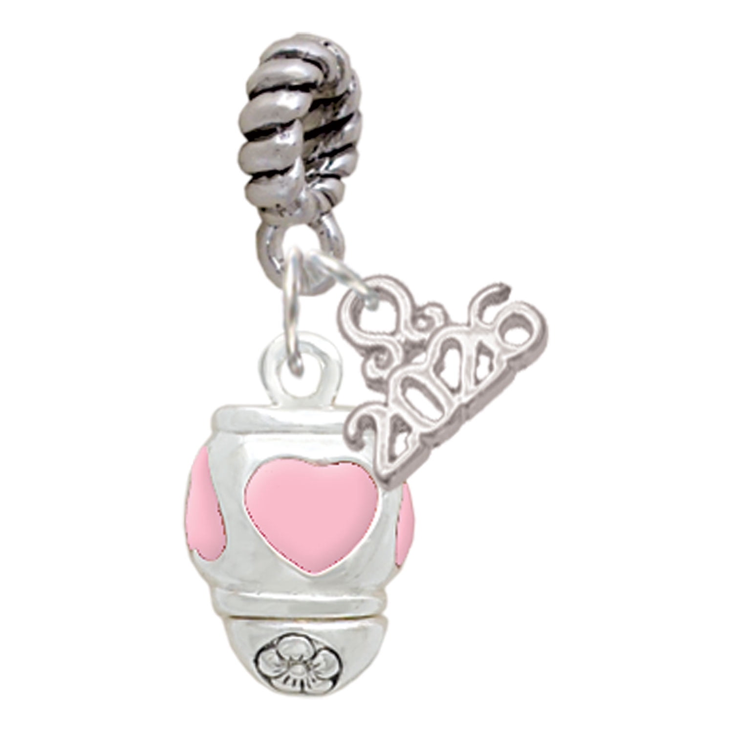 Delight Jewelry Silver Plated Pink Heart Spinner - Rope Charm Bead ...