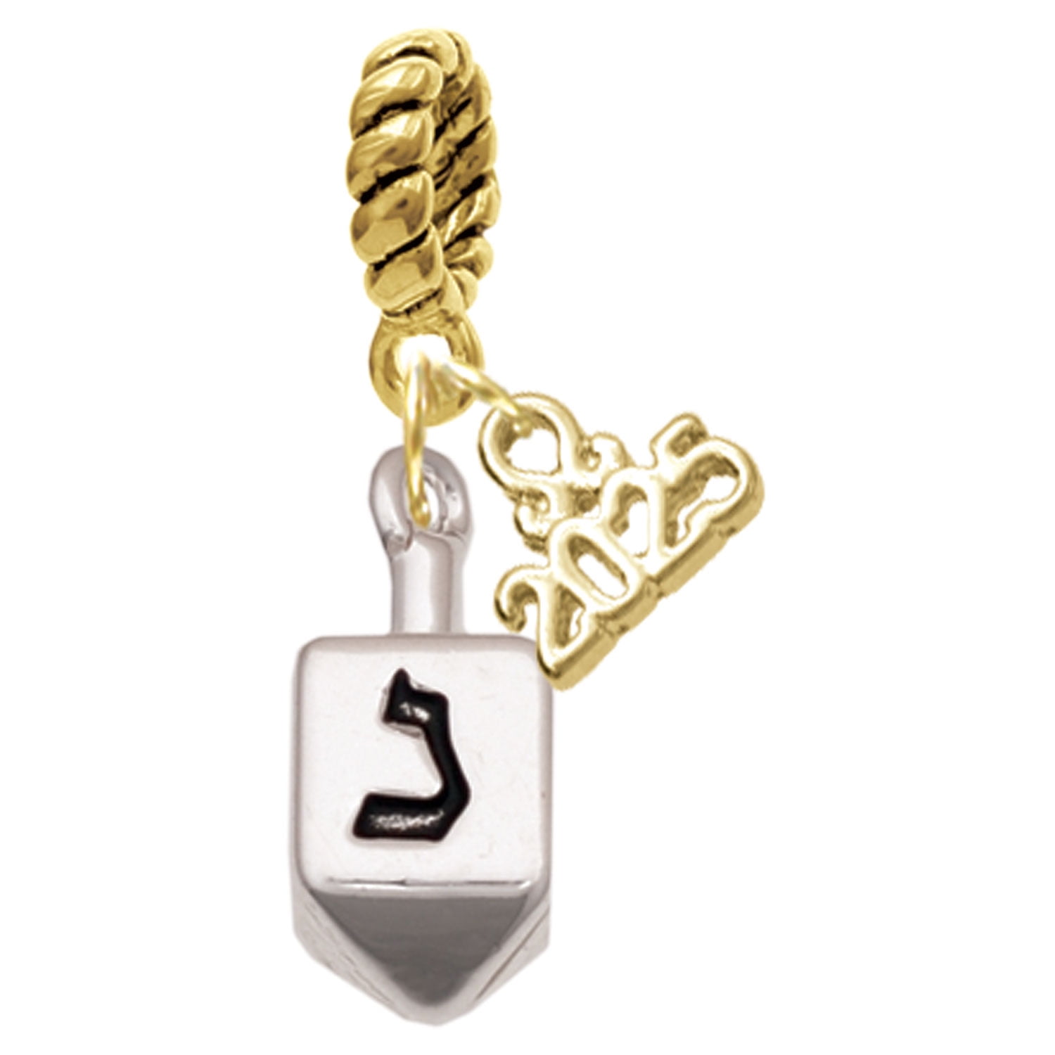 Delight Jewelry Silver-tone 3-D Dreidel - Gold-tone Rope Charm Bead ...