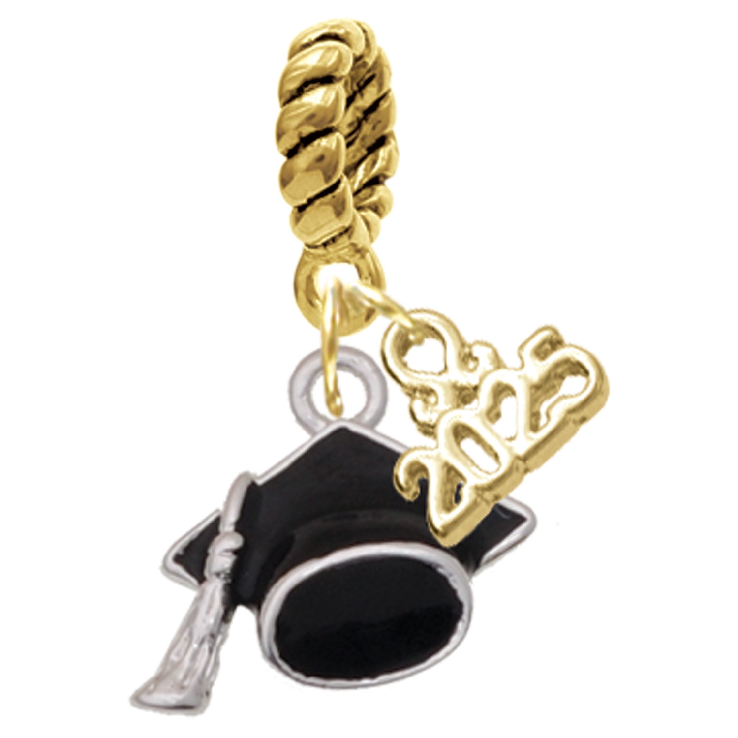 Delight Jewelry Silver-tone 3-D Graduation Hat - Gold-tone Rope Charm ...