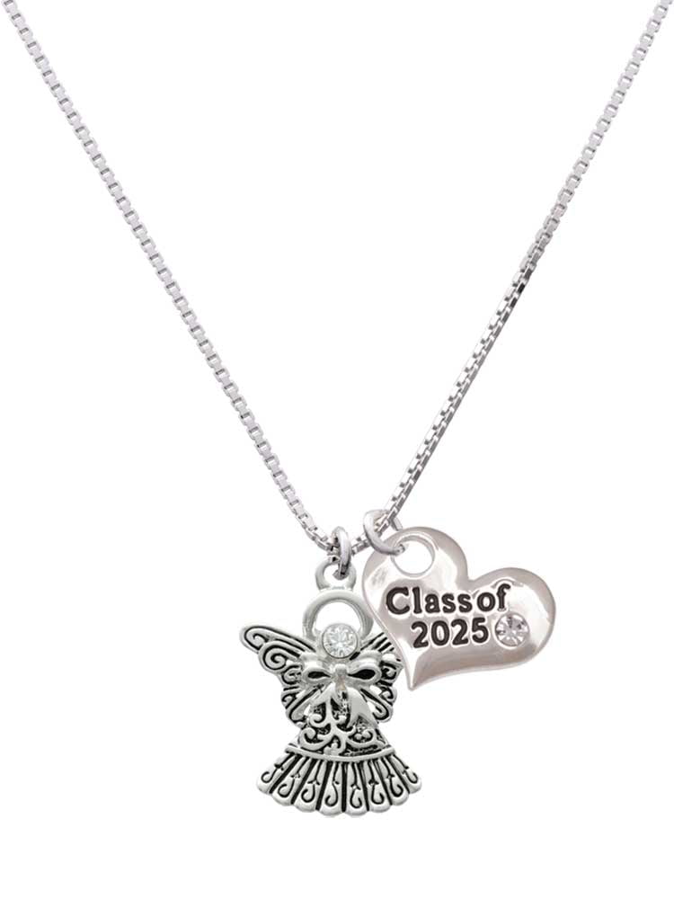 Delight Jewelry Silver-tone Antiqued Angel with Bow & Crystal ...