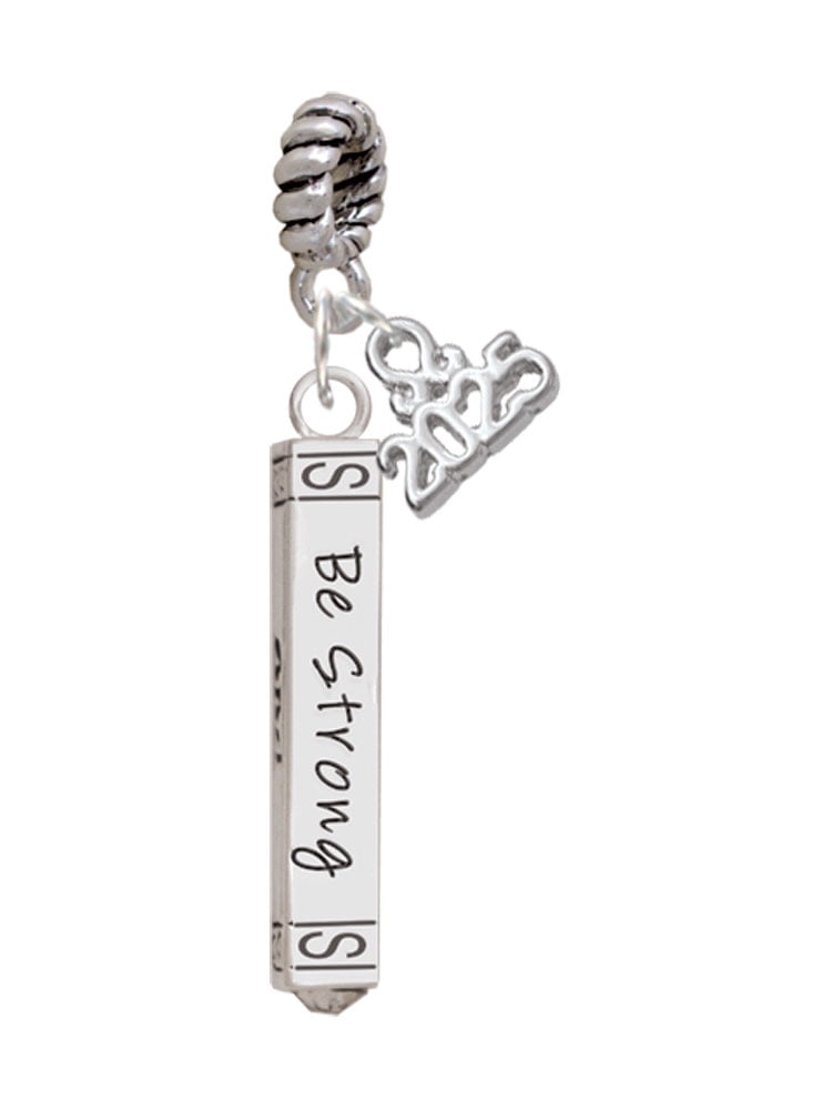 Delight Jewelry Silver-tone Be Strong and Courageous Bar - Silver-tone Rope Charm Bead Dangle ...