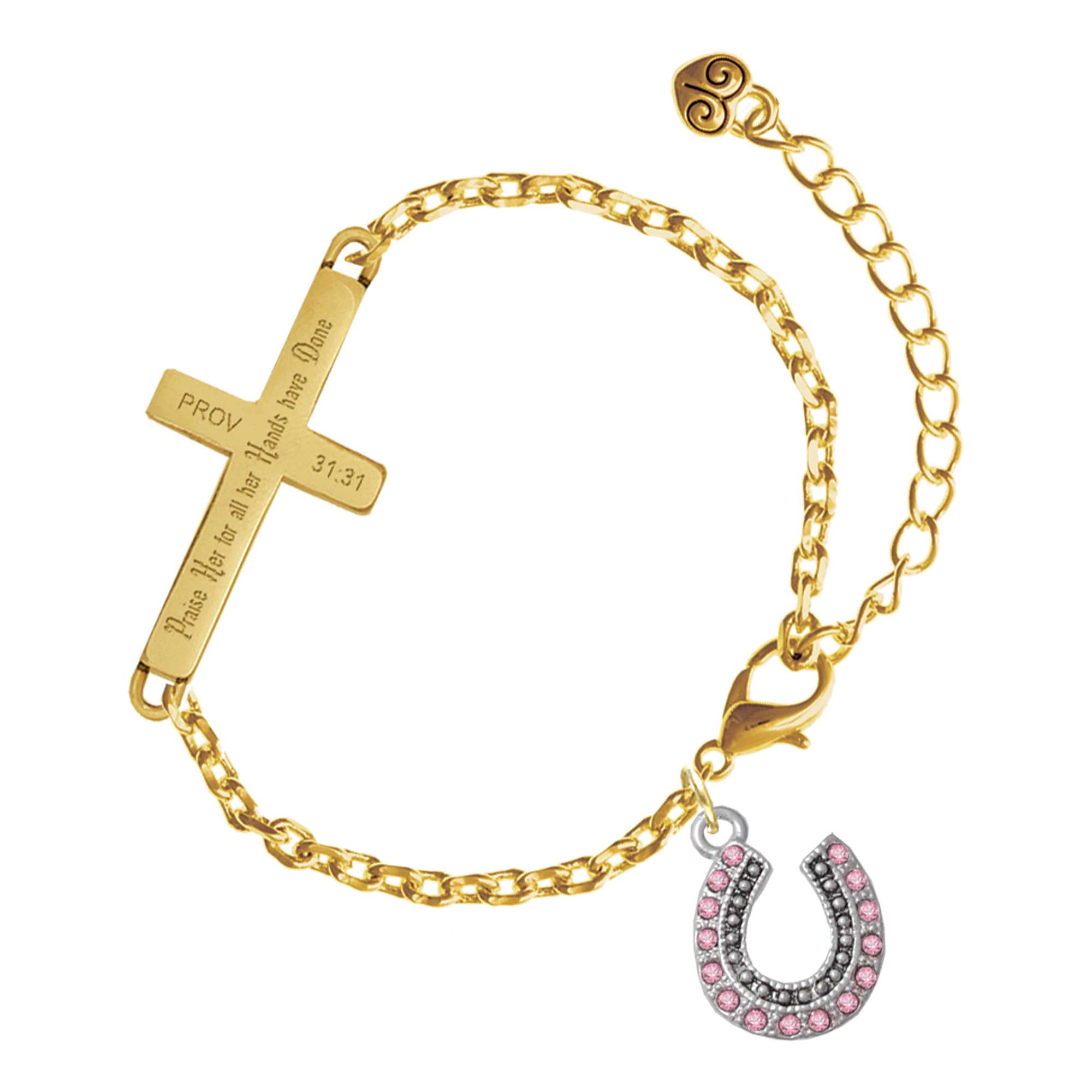 Delight Jewelry Silver-tone Beaded Pink Crystal Horseshoe with Good ...