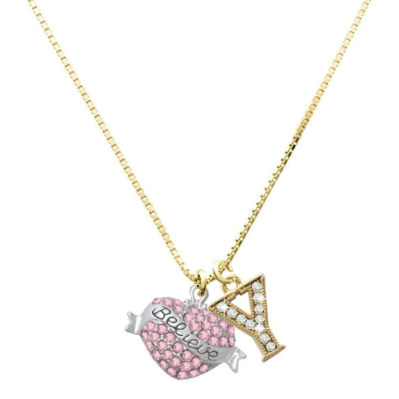 Delight Jewelry Silver-tone Believe Banner on Pink Crystal Heart ...