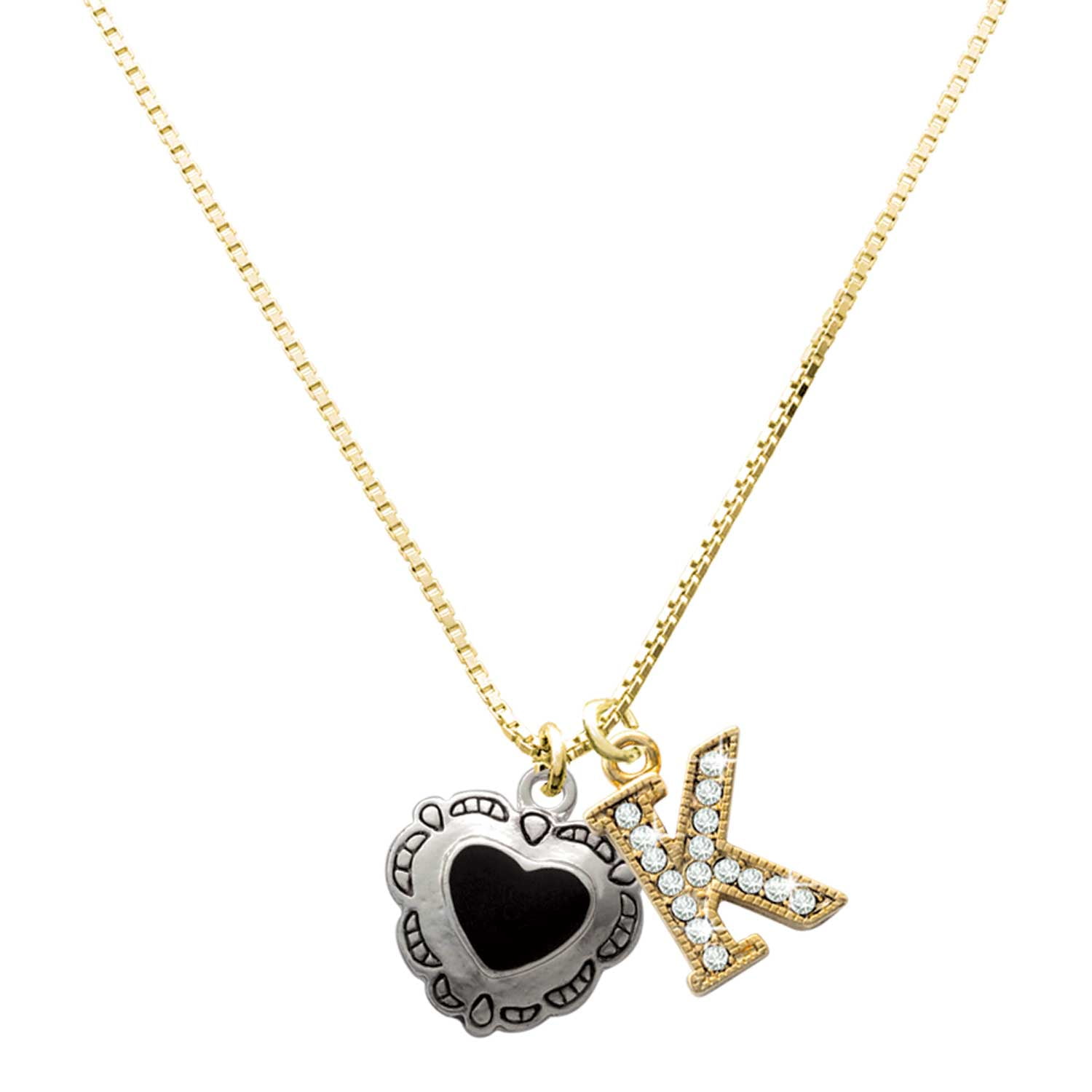 Delight Jewelry Silver-tone Black Concho Heart - Large Goldtone Crystal ...