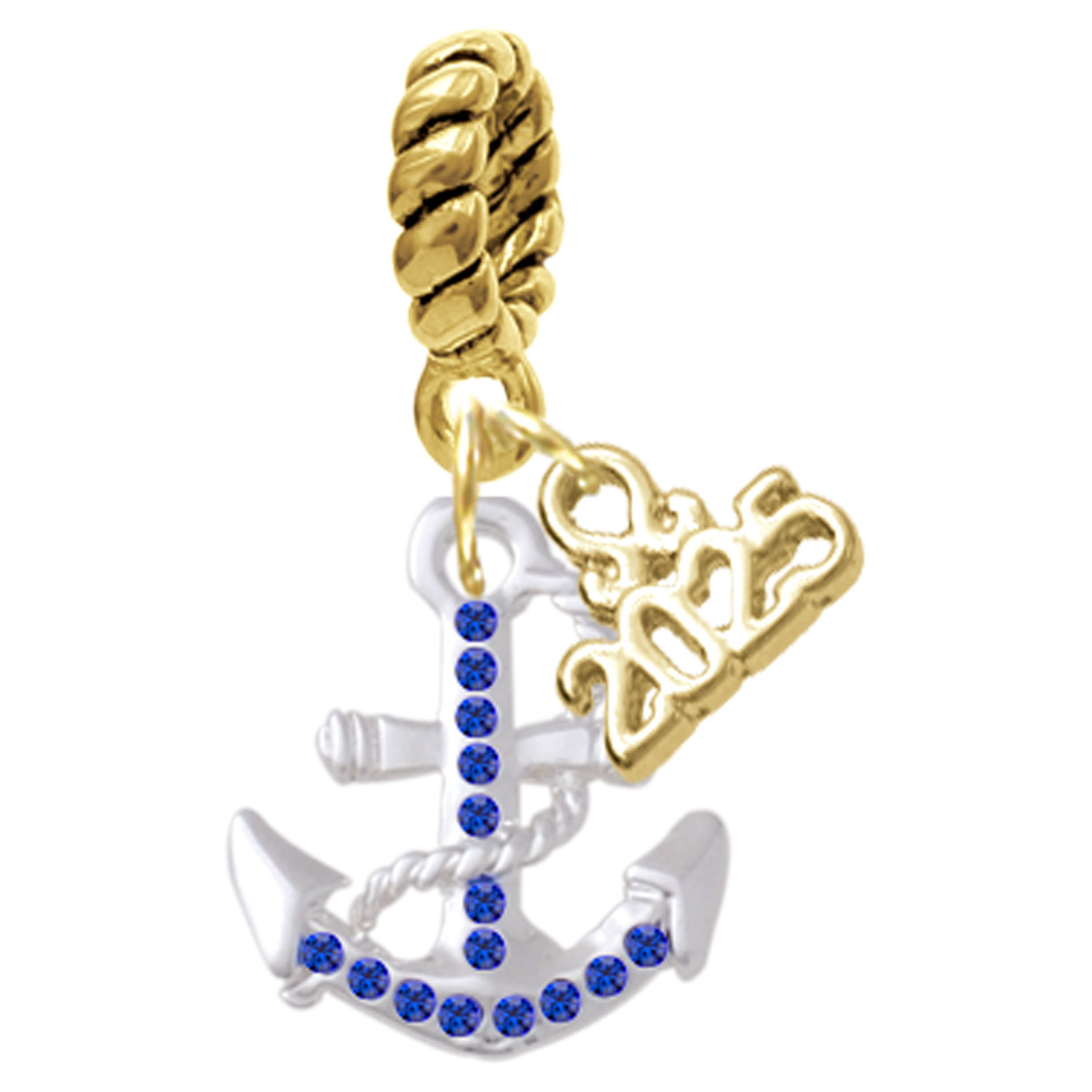 Delight Jewelry Silver-tone Blue Crystal Anchor - Gold-tone Rope Charm ...