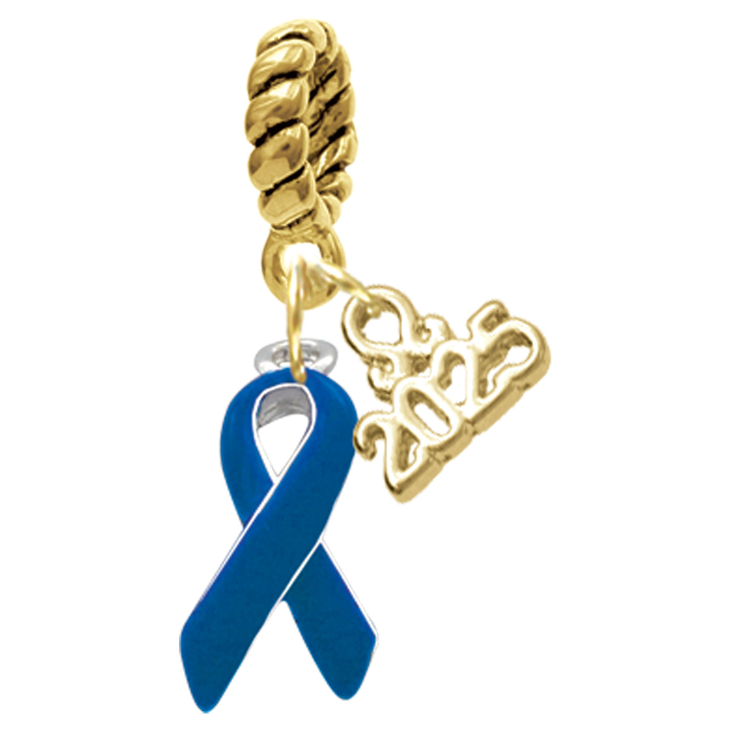 Delight Jewelry Silver-tone Blue Ribbon - Gold-tone Rope Charm Bead ...