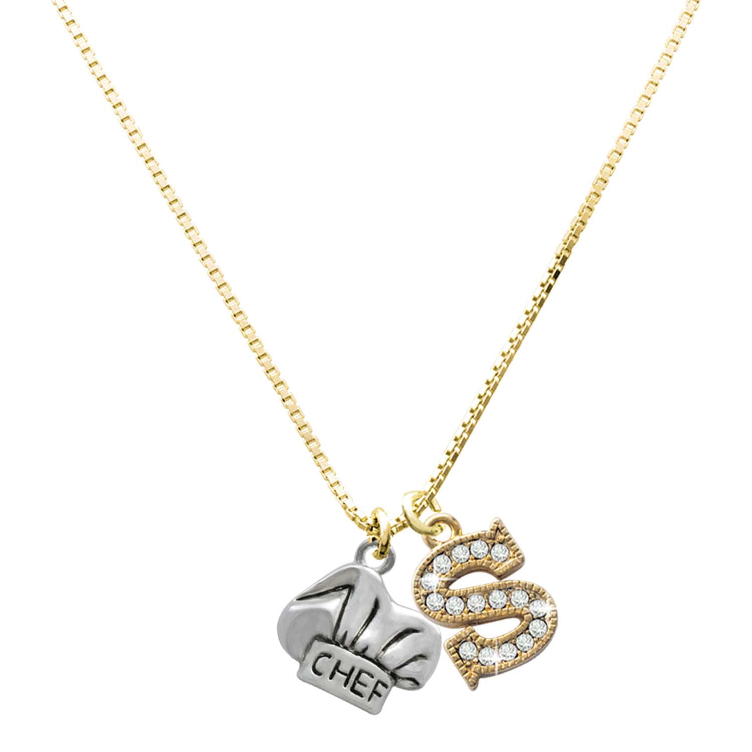 Delight Jewelry Silver-tone Chef Hat - Large Goldtone Crystal Initial ...