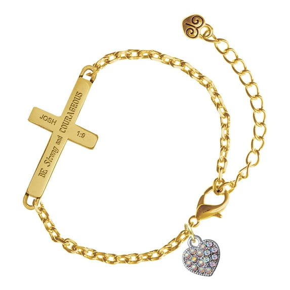 Delight Jewelry Silver-tone Clear AB Crystal Heart - Gold Tone Joshua 1 ...