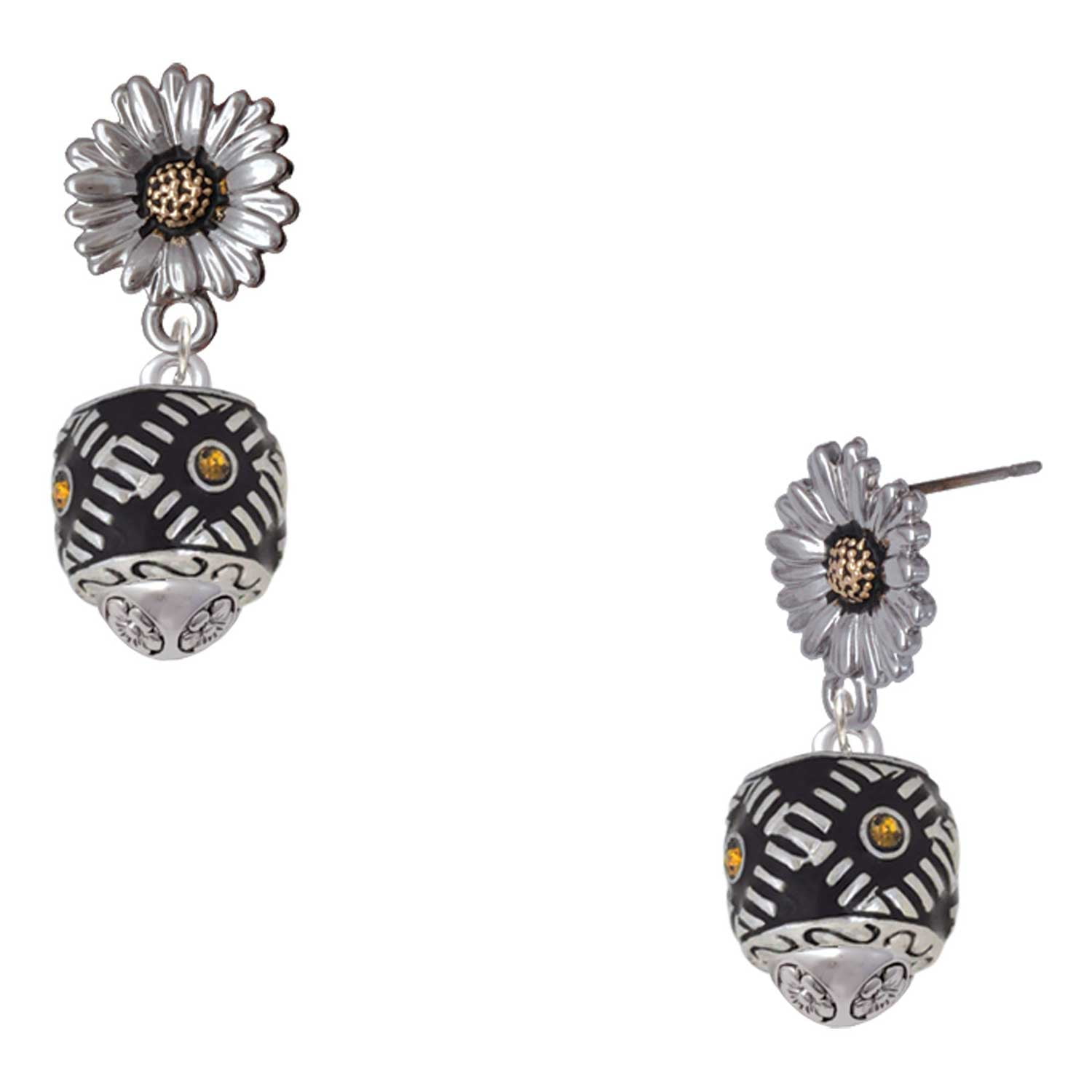 Delight Jewelry Silver-tone Diagonal Banded Barrel with Brown Crystals ...