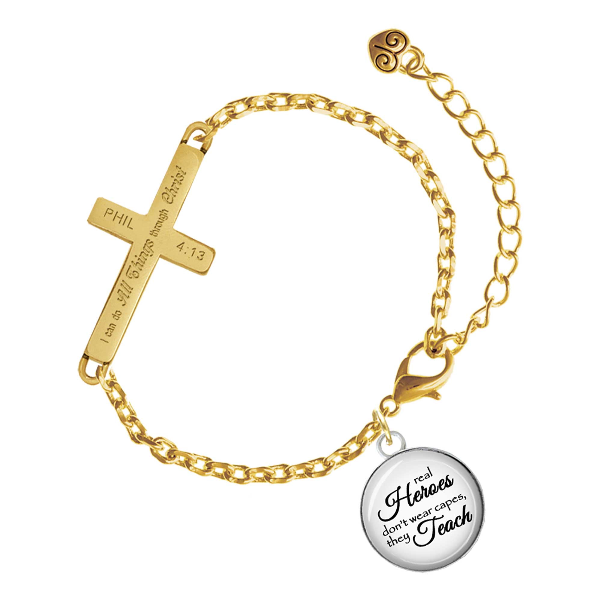 Delight Jewelry Silver-tone Domed Real Heroes Teach - Gold Tone Philipians 4:13 I Do All Things ...