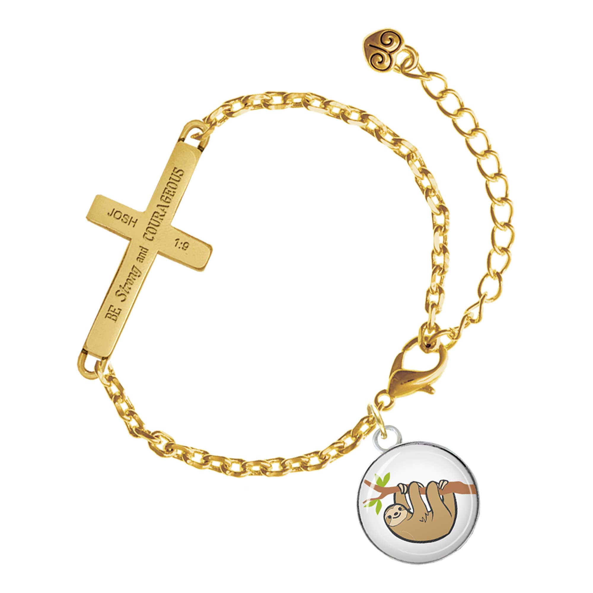 Delight Jewelry Silver-tone Domed Sloth - Gold Tone Joshua 1:9 Strong ...
