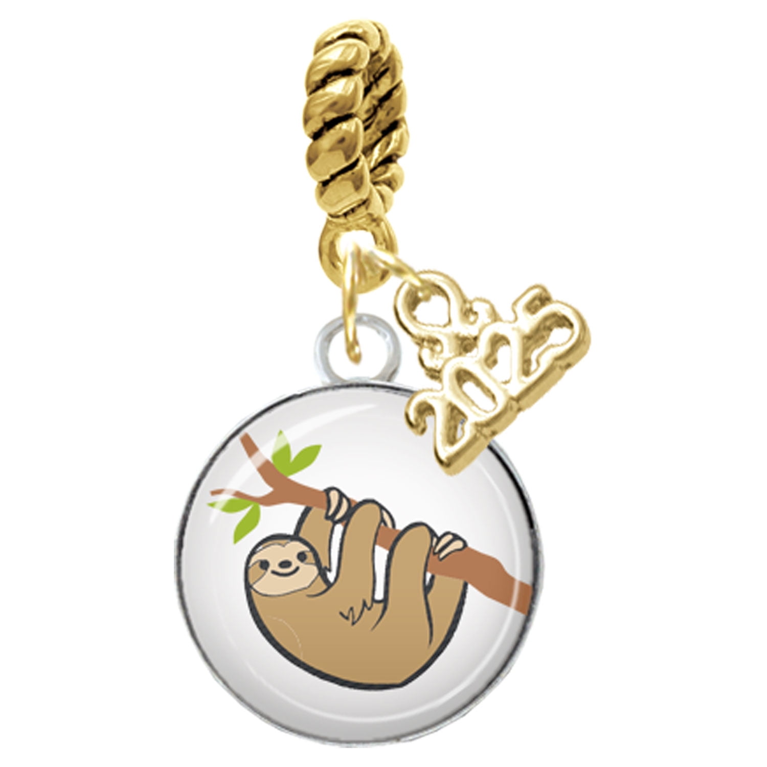Delight Jewelry Silver-tone Domed Sloth - Gold-tone Rope Charm Bead ...