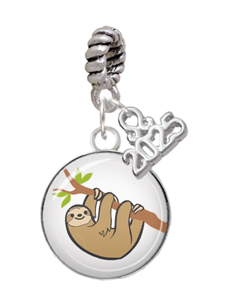 Delight Jewelry Silver-tone Domed Sloth - Silver-tone Rope Charm Bead ...