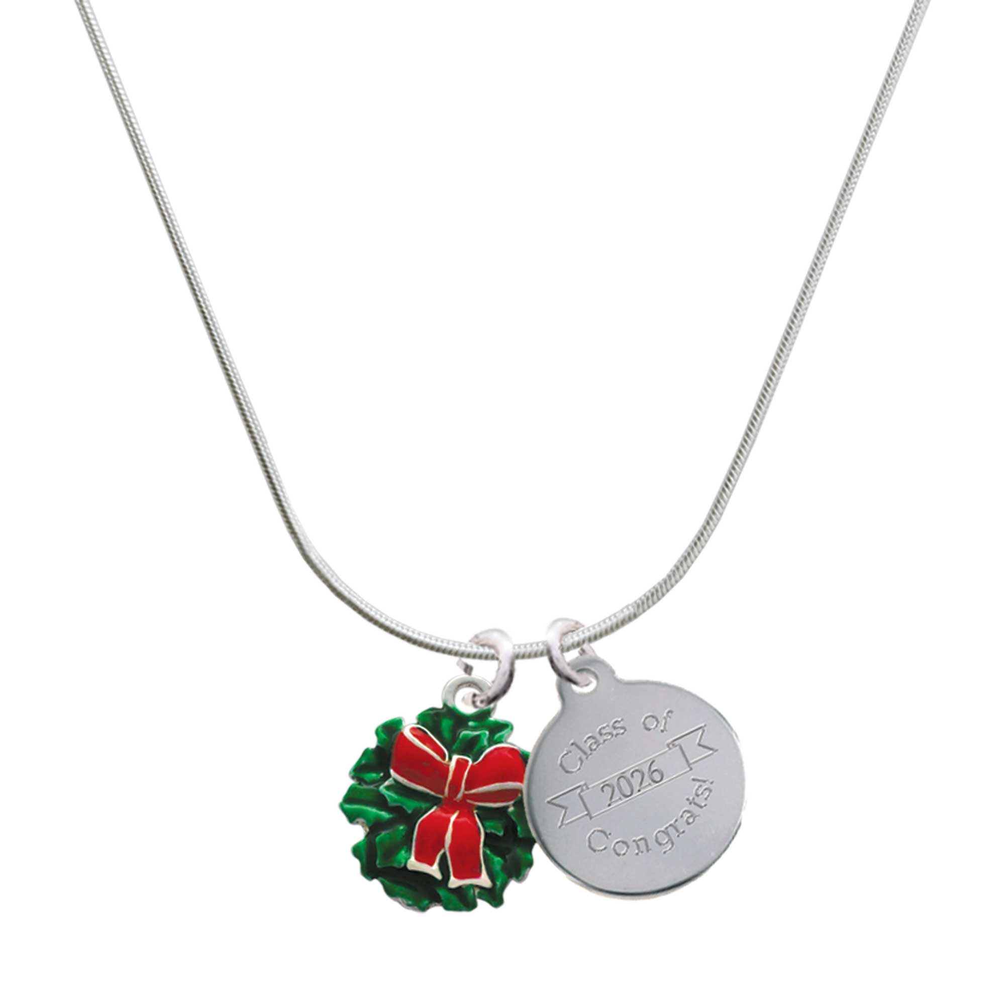 Delight Jewelry Silver-tone Enamel Wreath with Bow - Engraved Congrats ...
