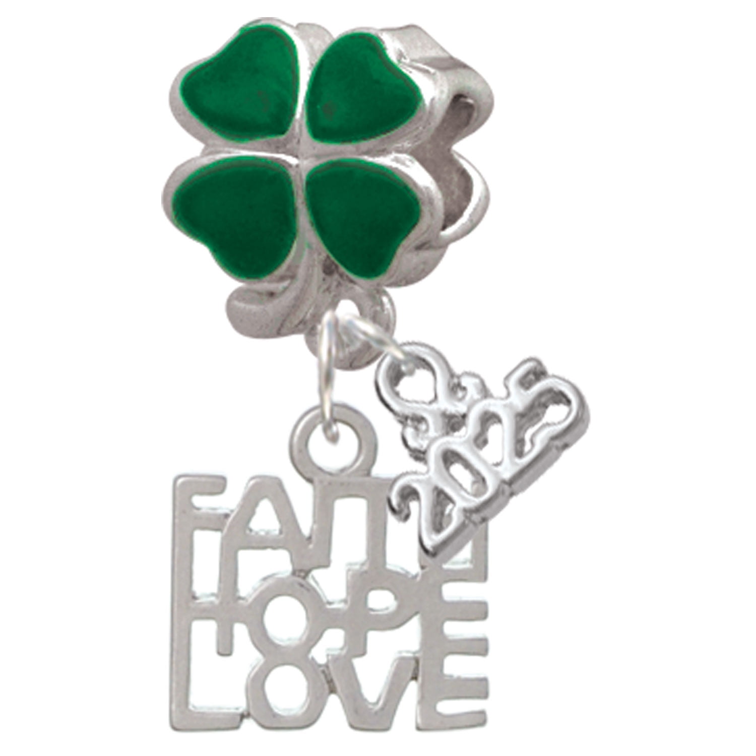 Delight Jewelry Silver-tone Faith Hope Love - Good Luck Green Four Leaf ...