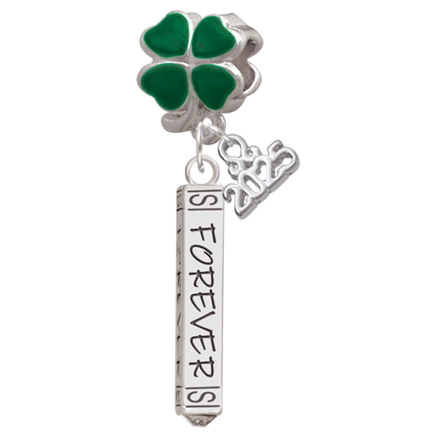 Delight Jewelry Silver-tone Forever Bar - Good Luck Green Four Leaf ...