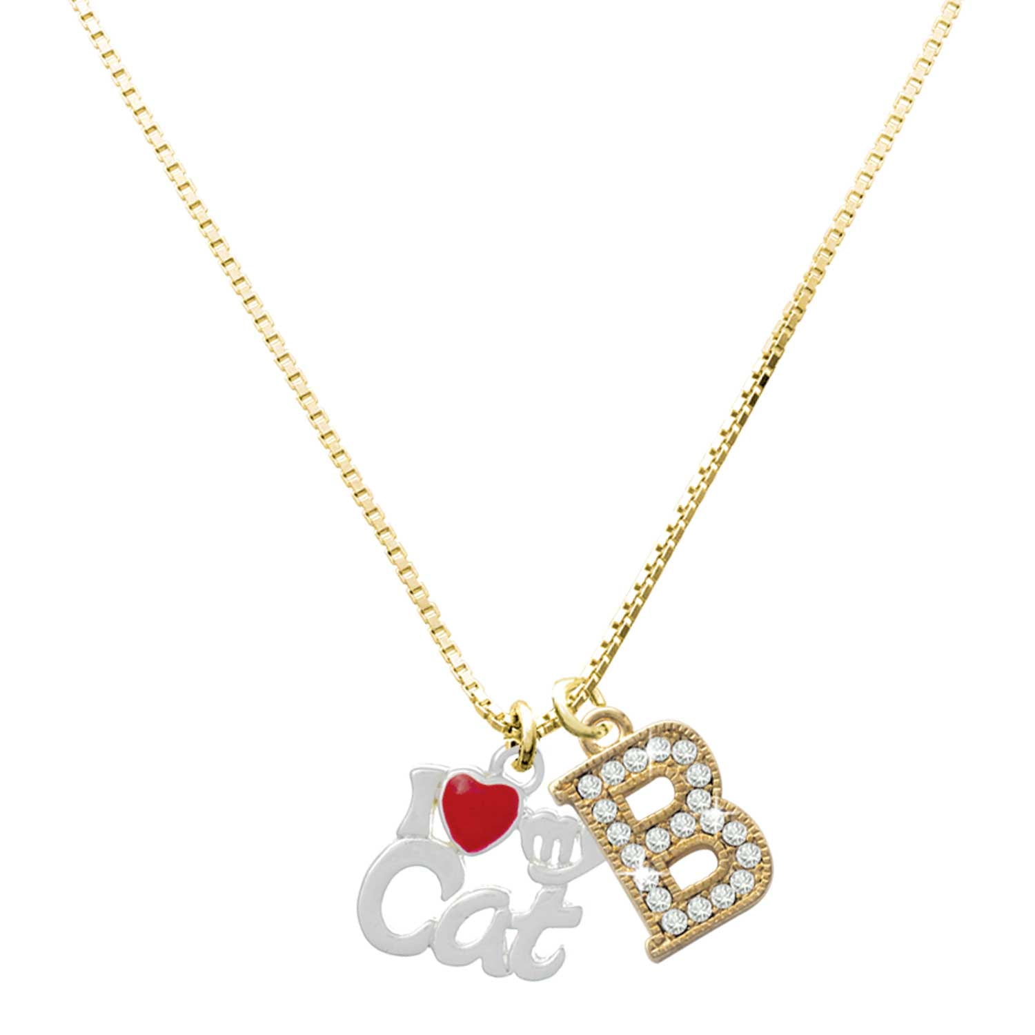 Delight Jewelry Silver-tone I Heart My Cat - Large Goldtone Crystal ...