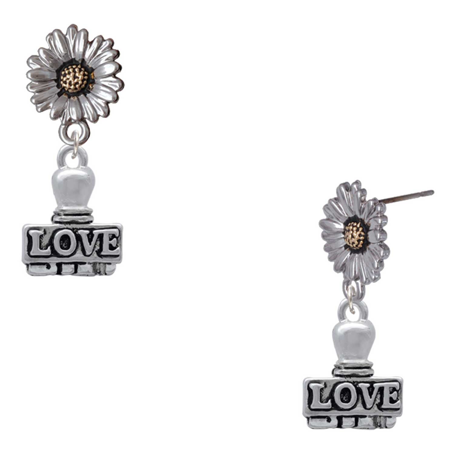 Delight Jewelry Silver-tone LOVE Stamp - Two-tone Daisy Flower Post ...