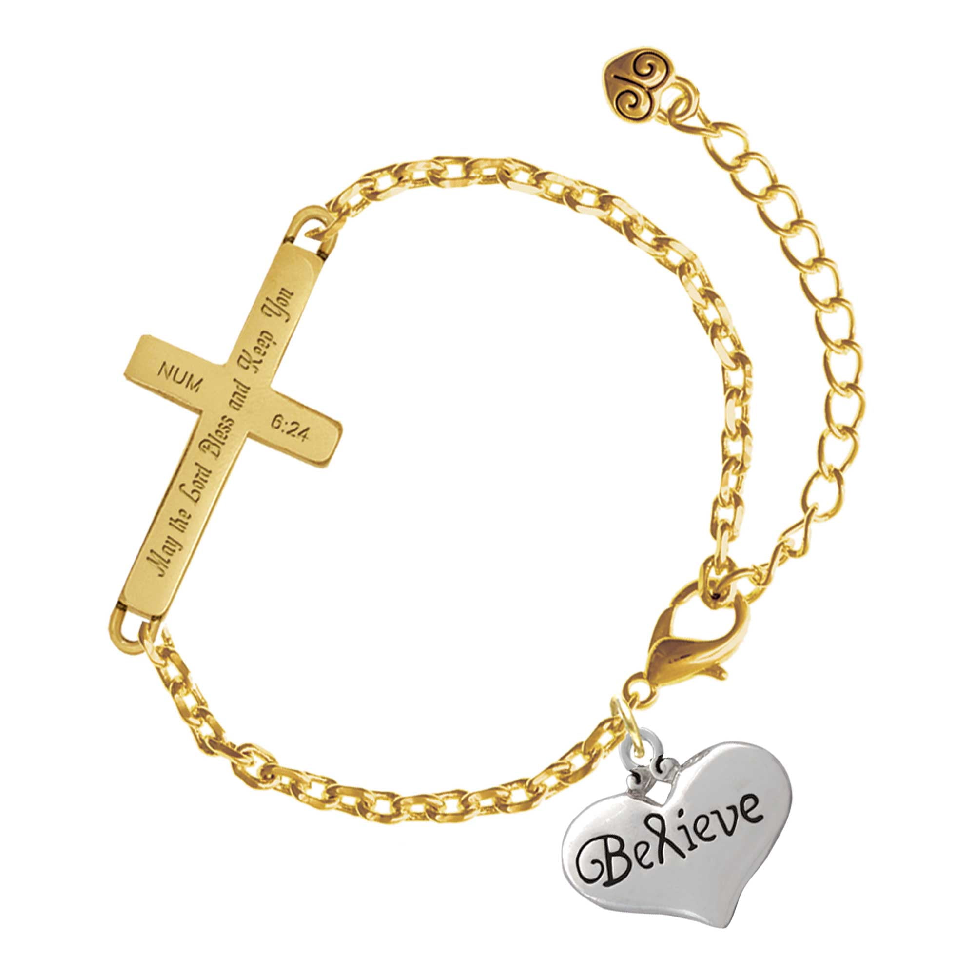 Delight Jewelry Silver-tone Large Believe with Ribbon Heart - Gold Tone Numbers 6:24 May the ...