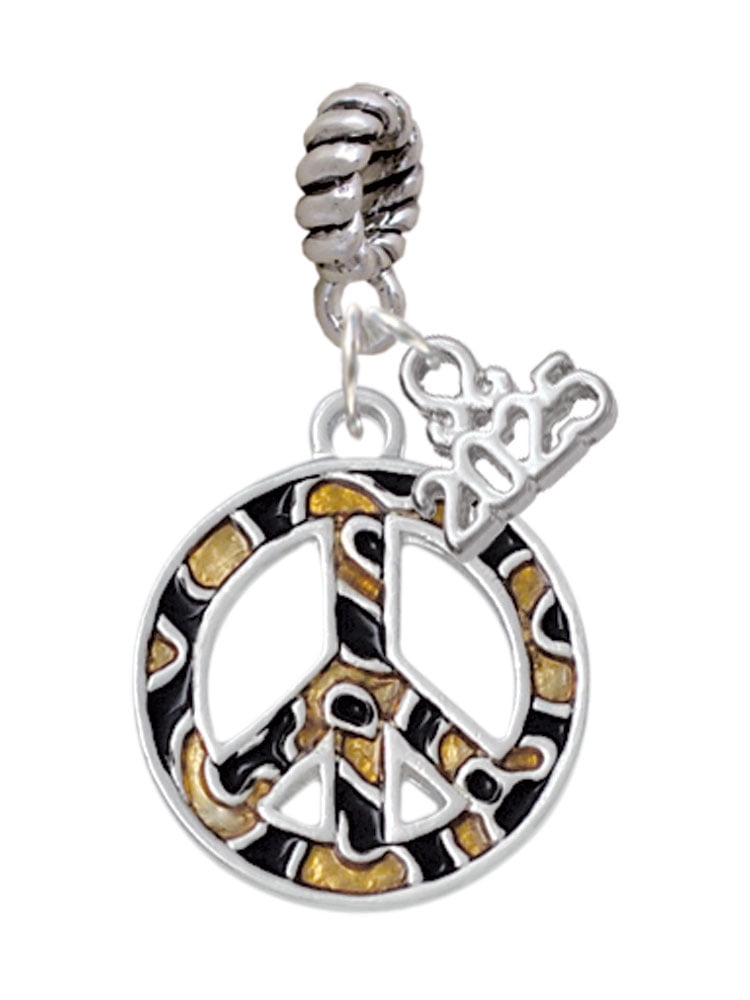Delight Jewelry Silver-tone Large Brown Cheetah Print Peace Sign ...