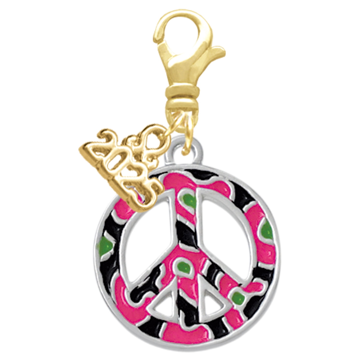 Delight Jewelry Silver-tone Large Hot Pink Cheetah Print Peace Sign ...