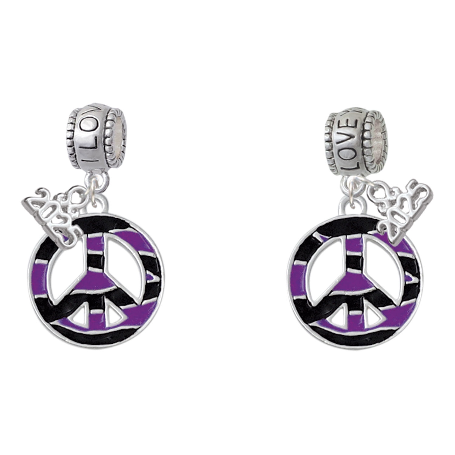 Delight Jewelry Silver-tone Large Purple Tiger Print Peace Sign - I ...