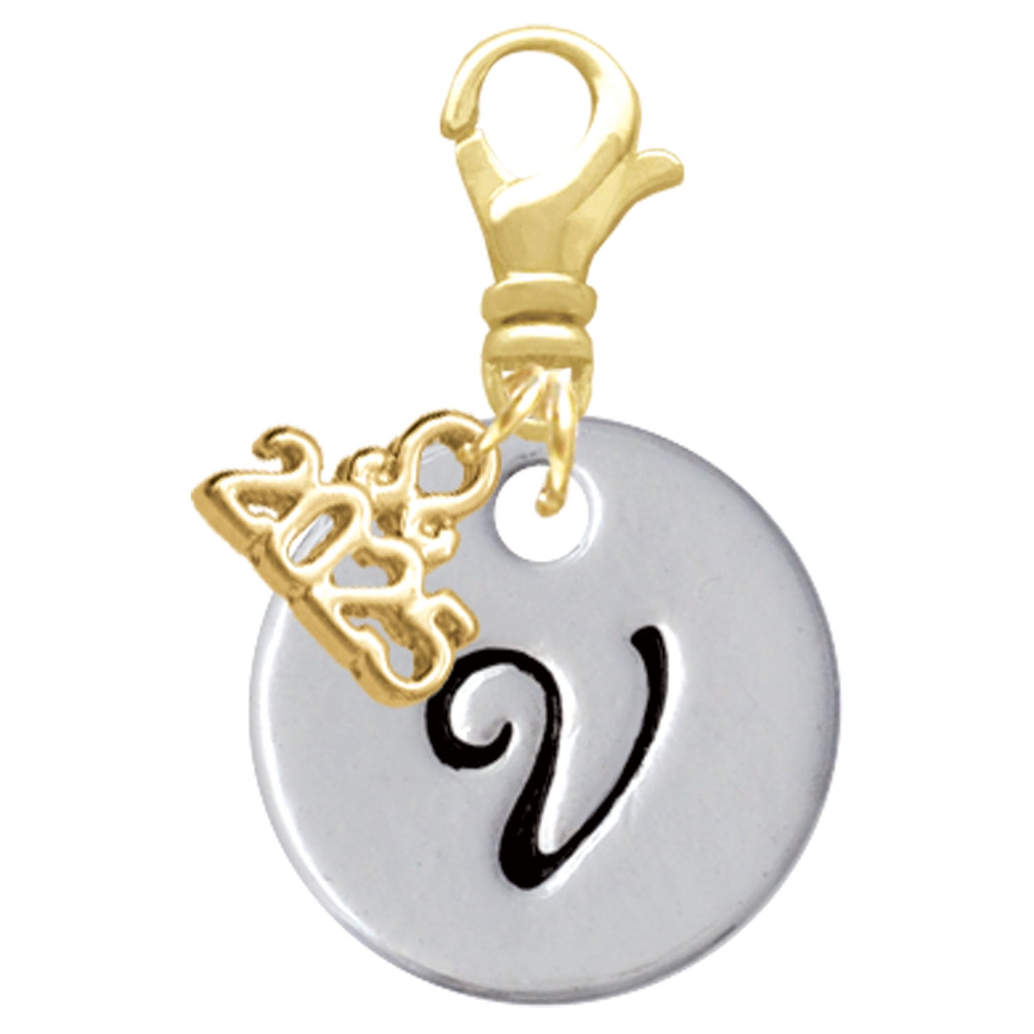 Delight Jewelry Silver-tone Large Script Letter - V - 3/4'' Disc - Gold ...