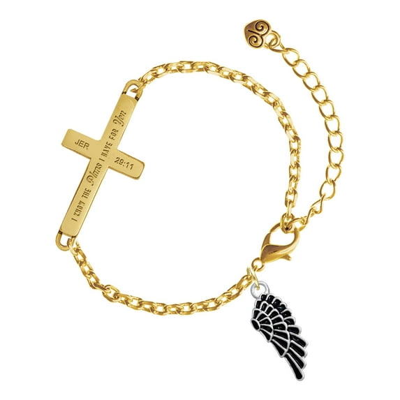 Delight Jewelry Silver-tone Medium Black Enamel Angel Wing - Gold Tone ...
