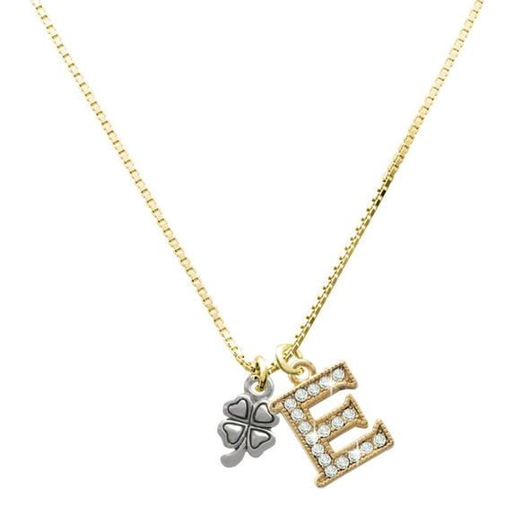 Delight Jewelry Silver-tone Mini Four Leaf Clover - Large Goldtone Crystal Initial - E - Charm ...