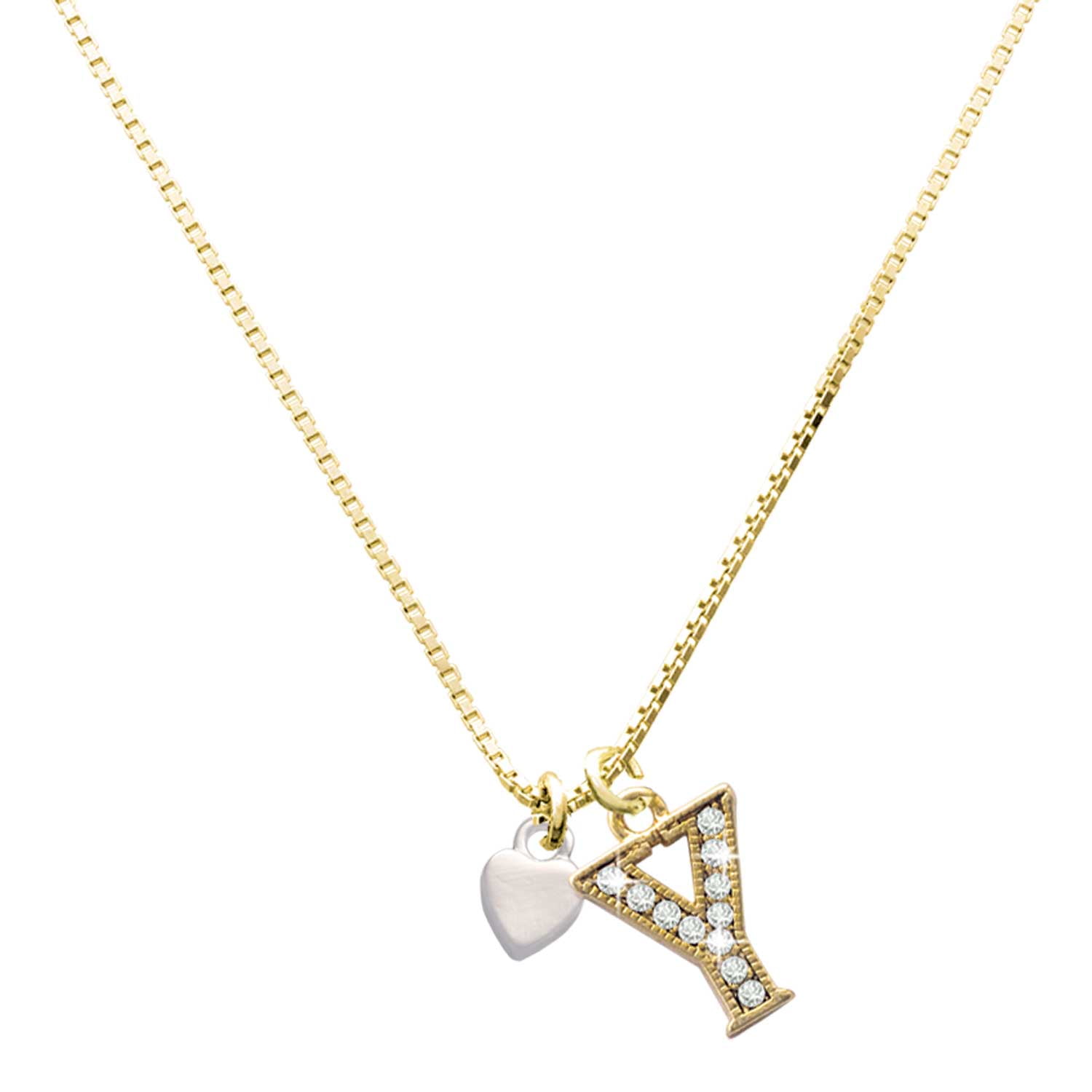 Delight Jewelry Silver-tone Mini Smooth Heart - Large Goldtone Crystal ...