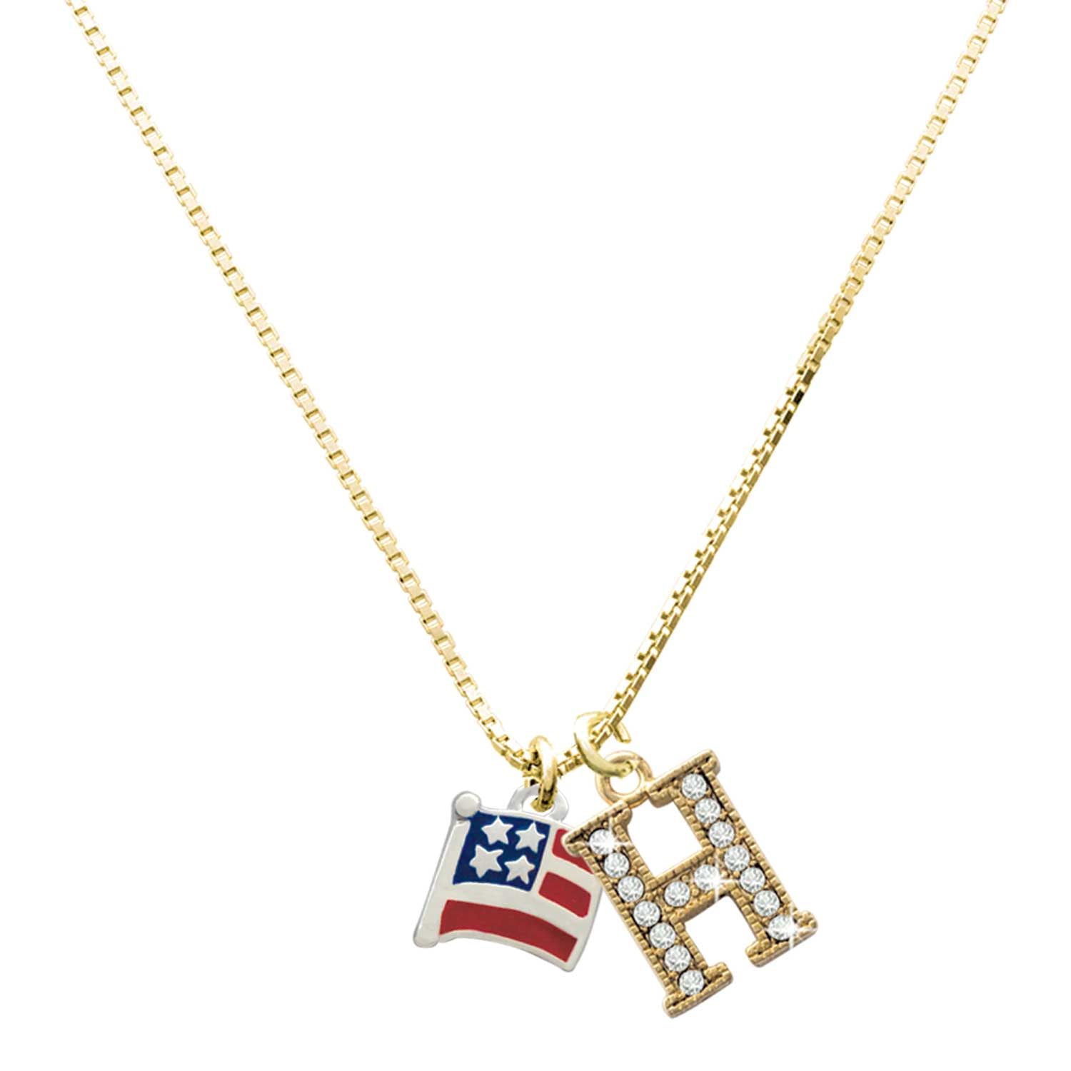 Delight Jewelry Silver-tone Mini USA Flag and Large Goldtone Crystal ...
