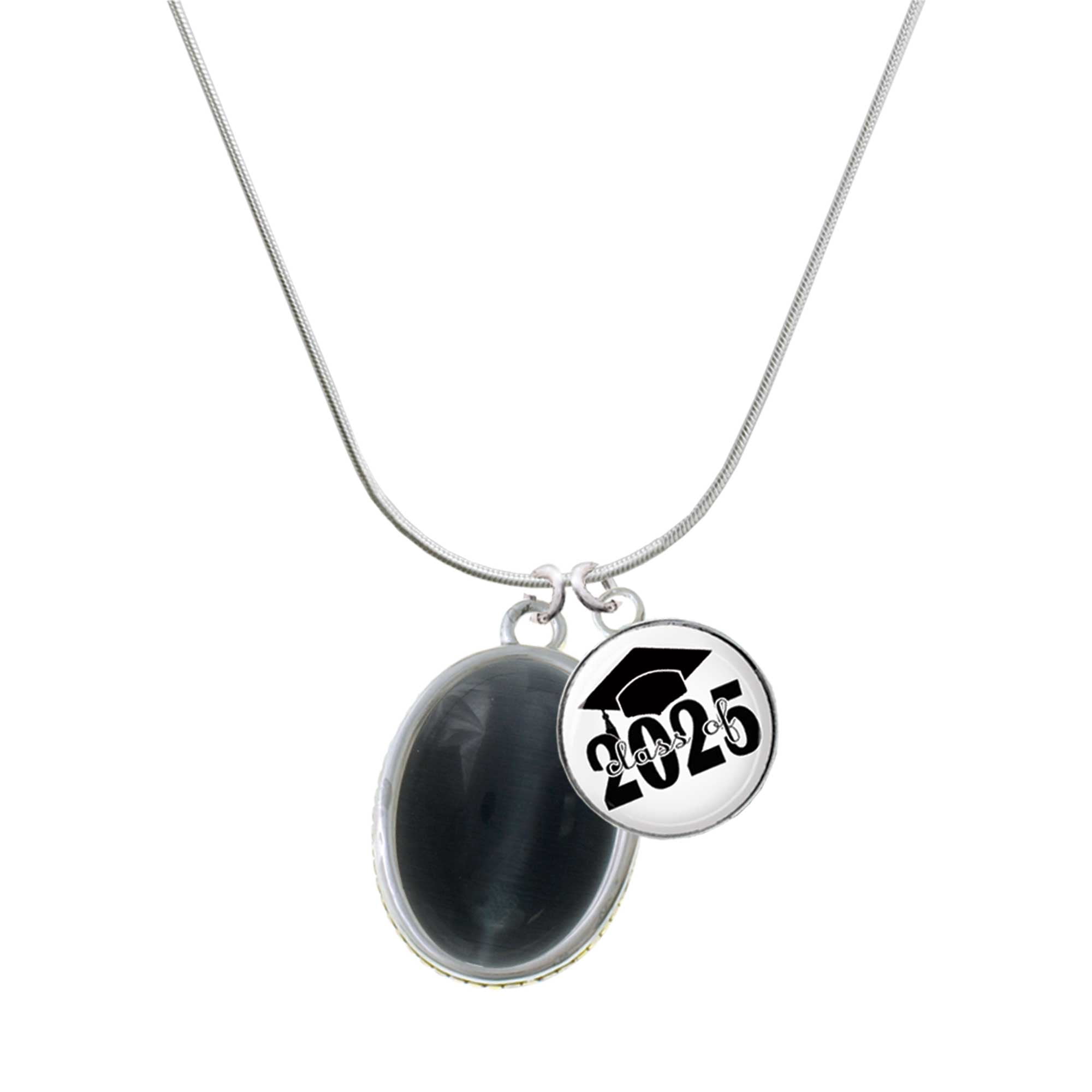 Delight Jewelry Silver-tone Oval - Imitation Cat's Eye - Black - Script ...