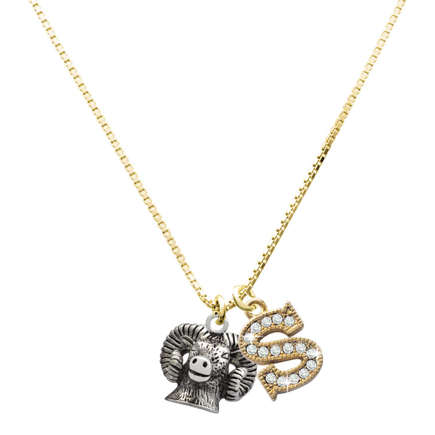 Delight Jewelry Silver-tone Ram Head - Large Goldtone Crystal Initial ...