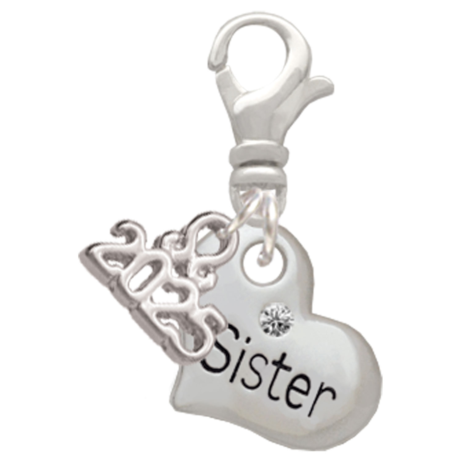 Delight Jewelry Silver-tone Small ''Sister'' Heart with Clear Crystal - Silver-tone Clip on ...