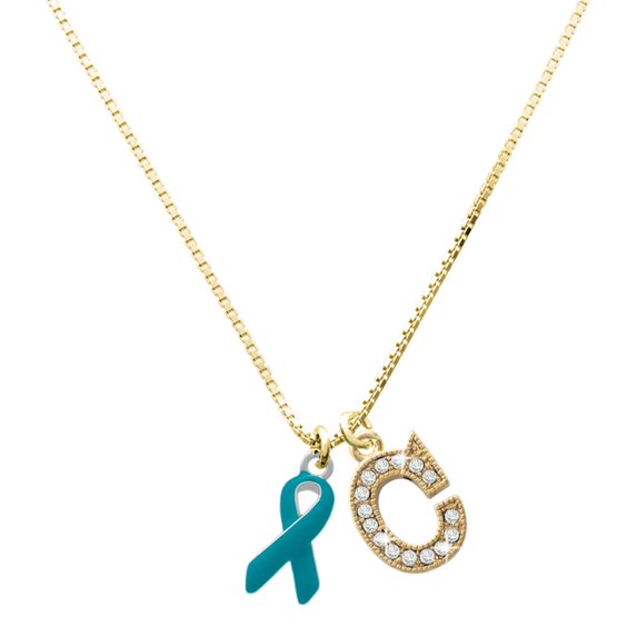 Delight Jewelry Silver-tone Teal Ribbon - Large Goldtone Crystal ...