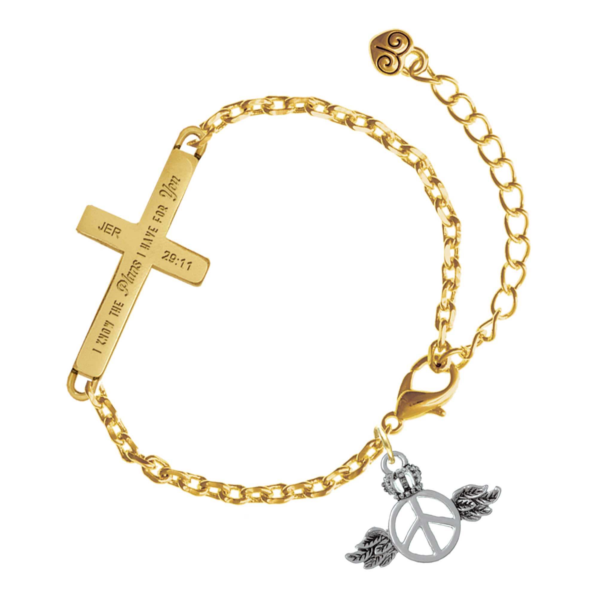 Delight Jewelry Silver-tone Winged Peace Sign with Crown - Gold Tone ...