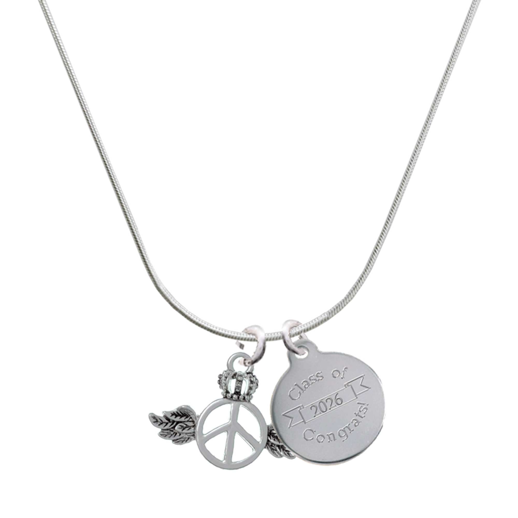 Delight Jewelry Silver-tone Winged Peace Sign with Crown - Engraved ...