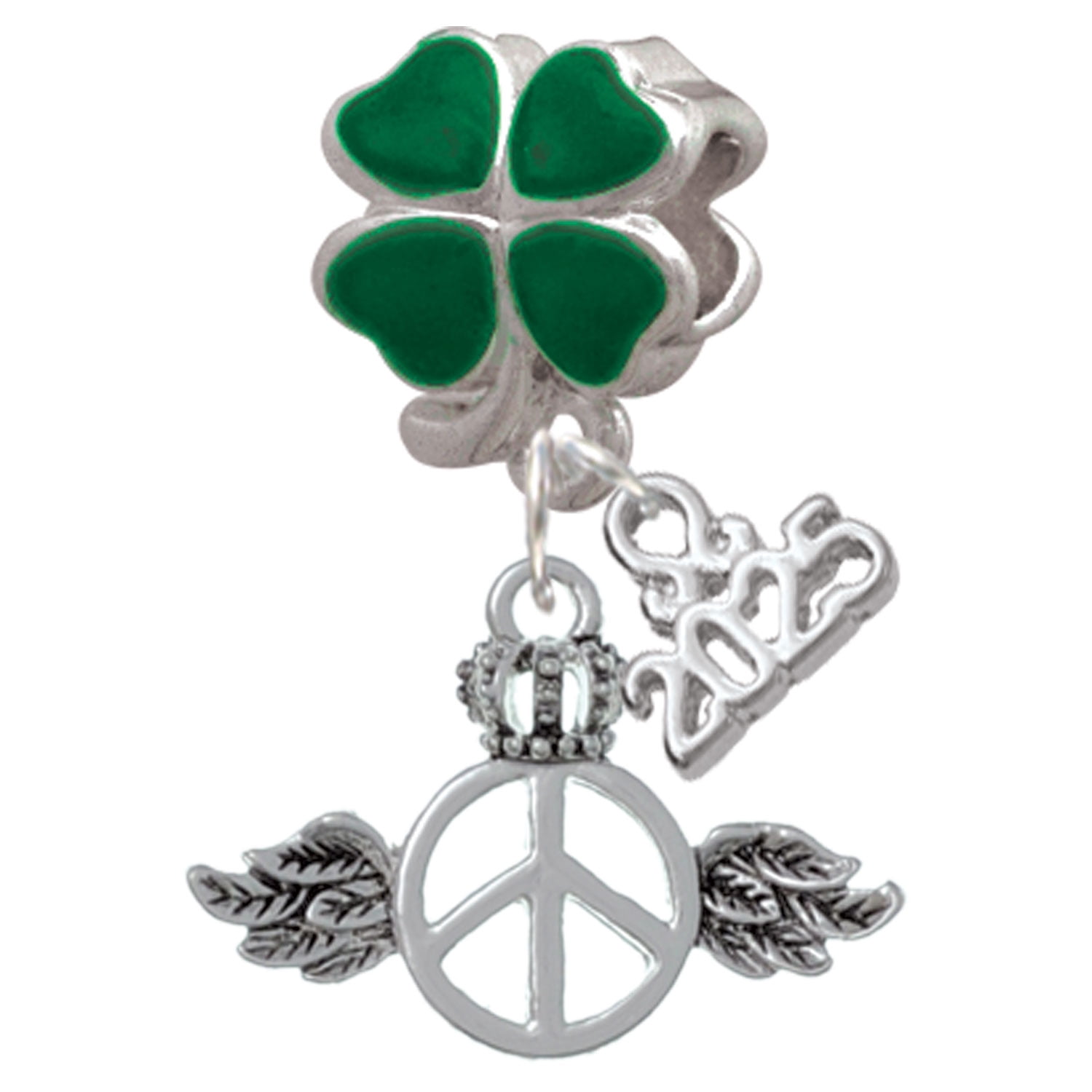 Delight Jewelry Silver-tone Winged Peace Sign with Crown - Good Luck ...