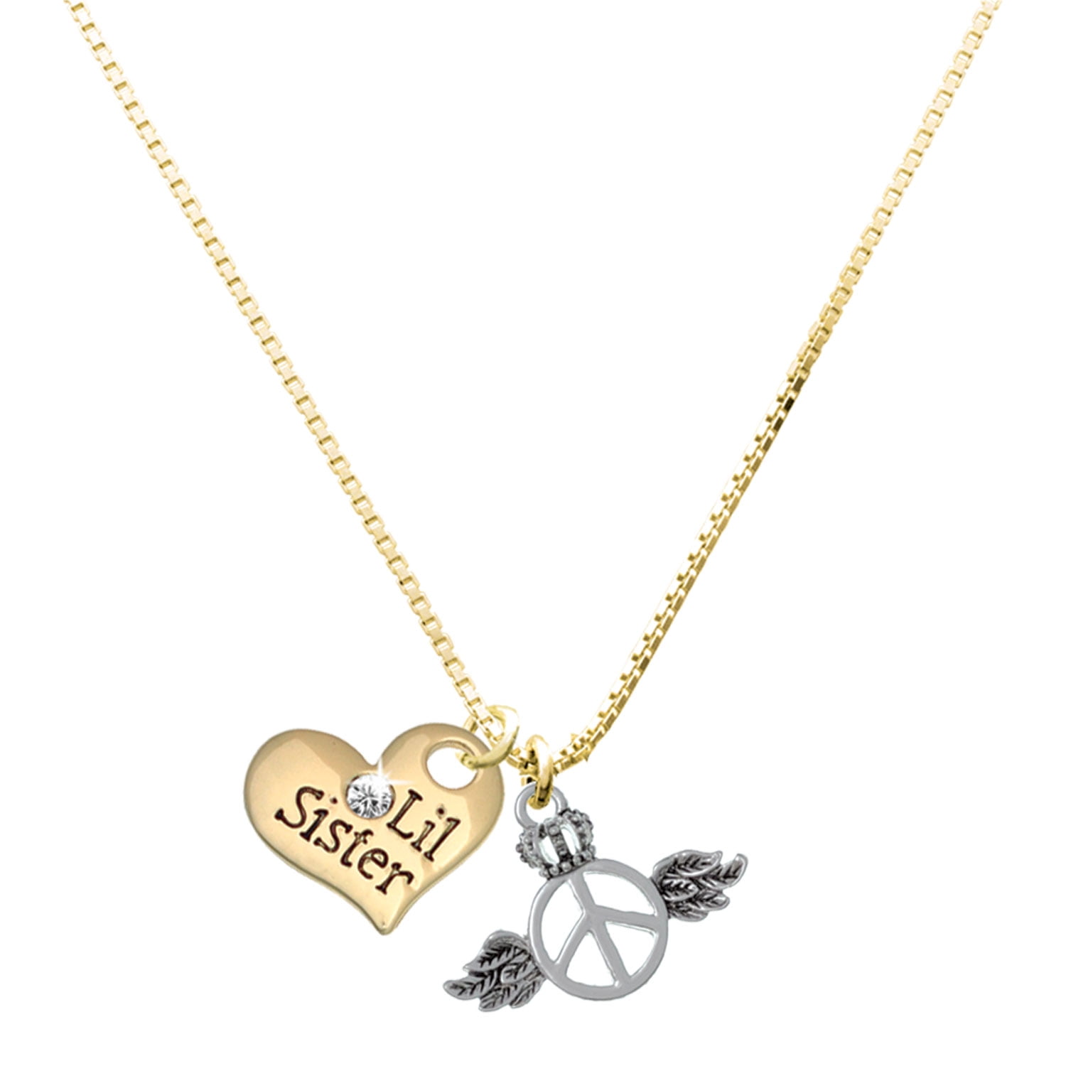 Delight Jewelry Silver-tone Winged Peace Sign with Crown - Large ...