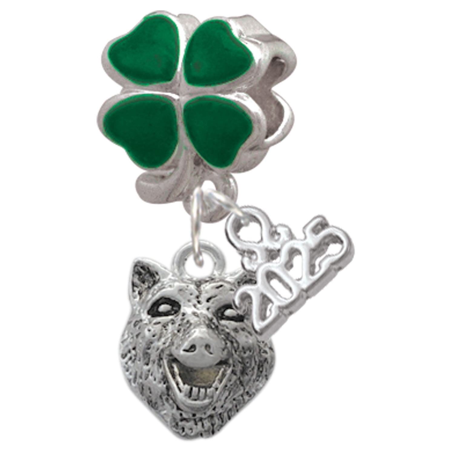 Delight Jewelry Silver-tone Wolf Head - Good Luck Green Four Leaf ...