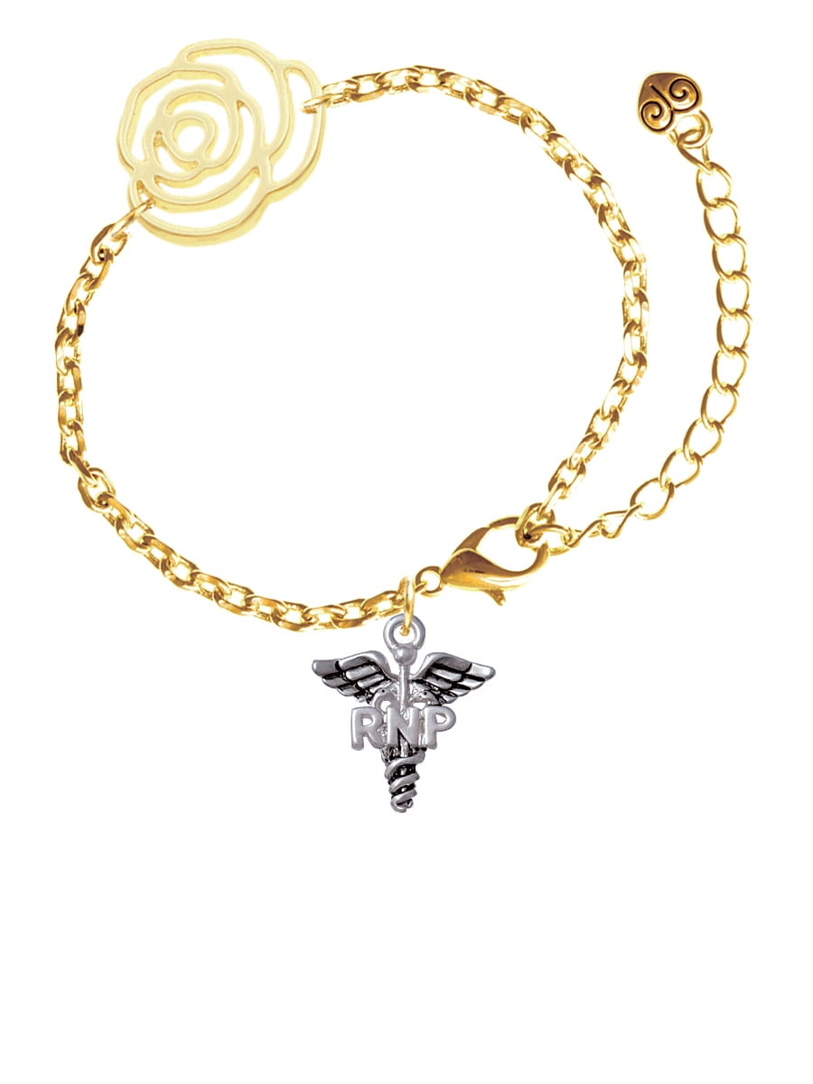 Delight Jewelry Silvertone Caduceus - RNP Gold-tone Flower Link Chain ...