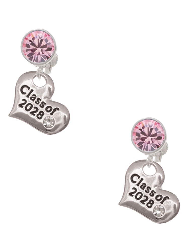 Delight Jewelry Silvertone Class of 2028 Heart Pink Crystal Clip on ...