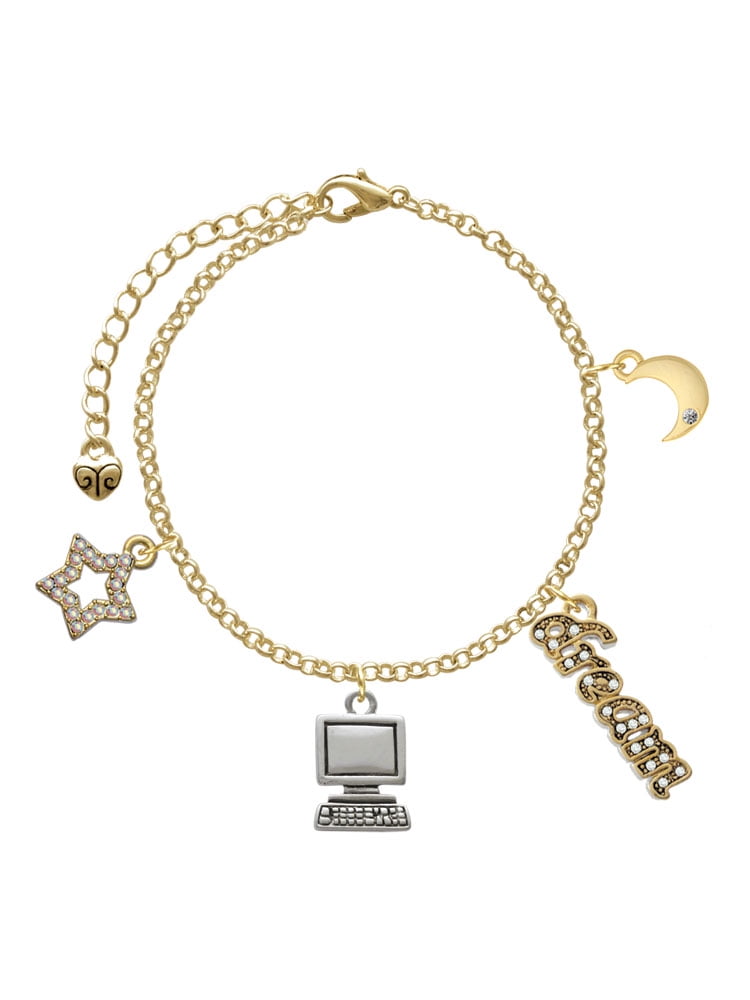 Delight Jewelry Silvertone Computer Goldtone Dream Big Charm Bracelet ...