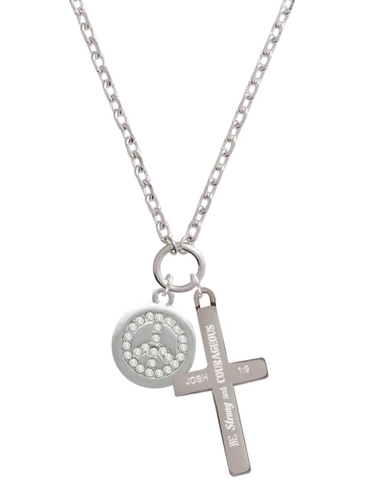 Delight Jewelry Silvertone Disc with Crystal Peace Sign Be Strong and ...