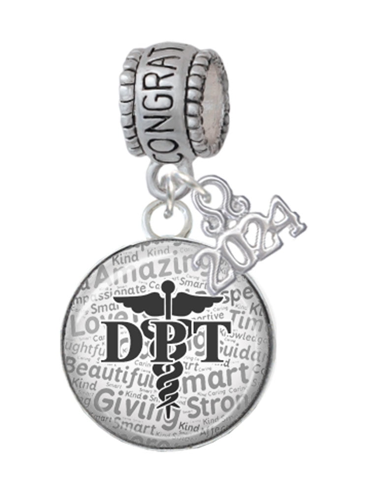 Delight Jewelry Silvertone Domed Black DPT Congratulations Charm Bead ...