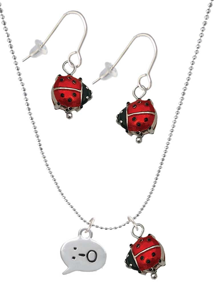 Delight Jewelry Silvertone Emoticon :-O - Surprise - Red Lucky Ladybug ...