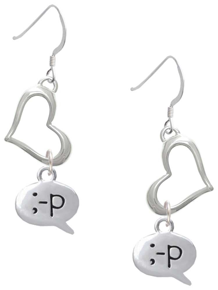 Delight Jewelry Silvertone Emoticon :-P - Cheeky - Open Heart French ...