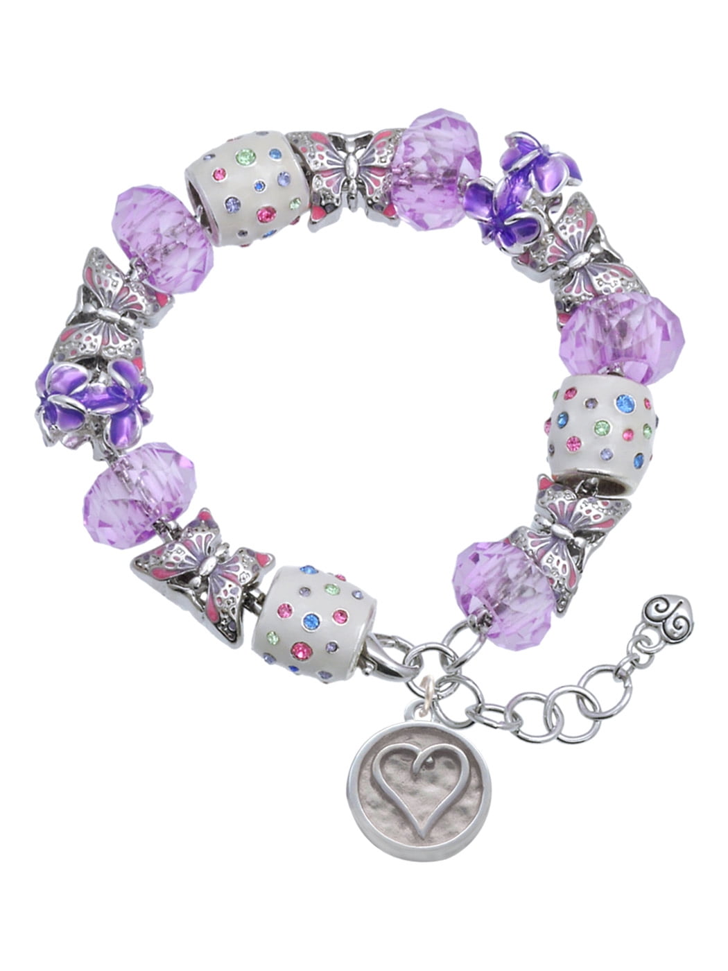 Delight Jewelry Silvertone Heart Outline - Round Seal Purple Butterfly ...